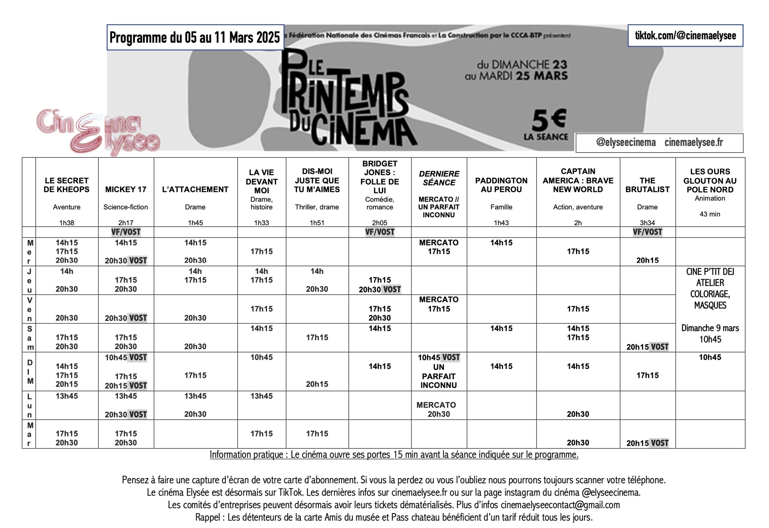Programme - Cinéma Elysée